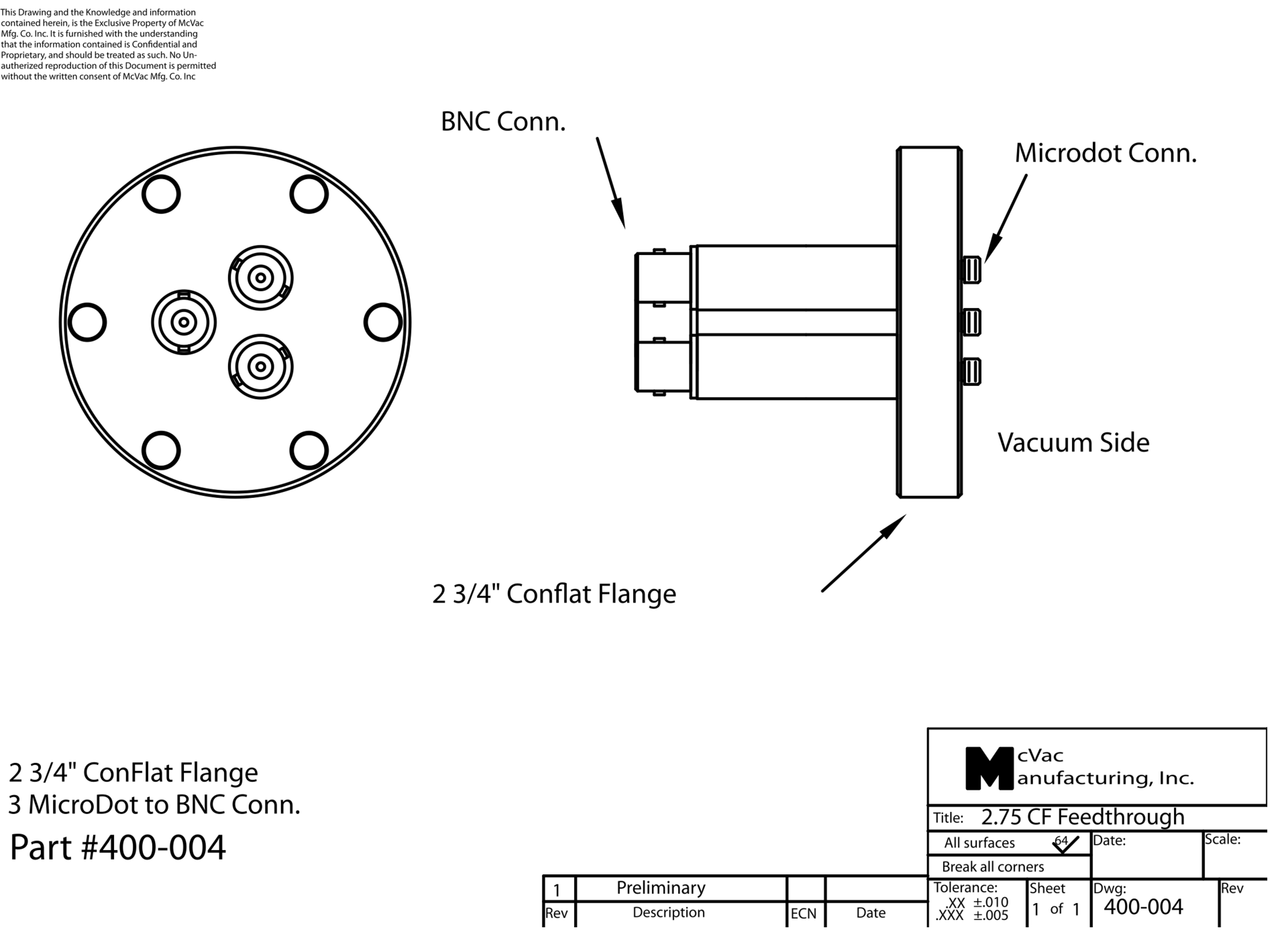 Sensor Feedthrough CF40 (2 3/4 in), 3x MD-BNC | MV-400-004