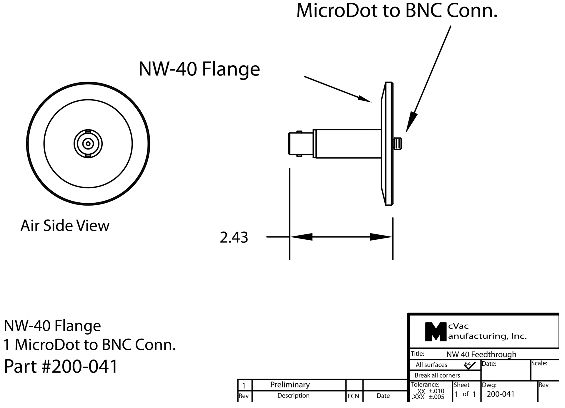 KF40 Sensor Head Feedthrough | MV-200-041