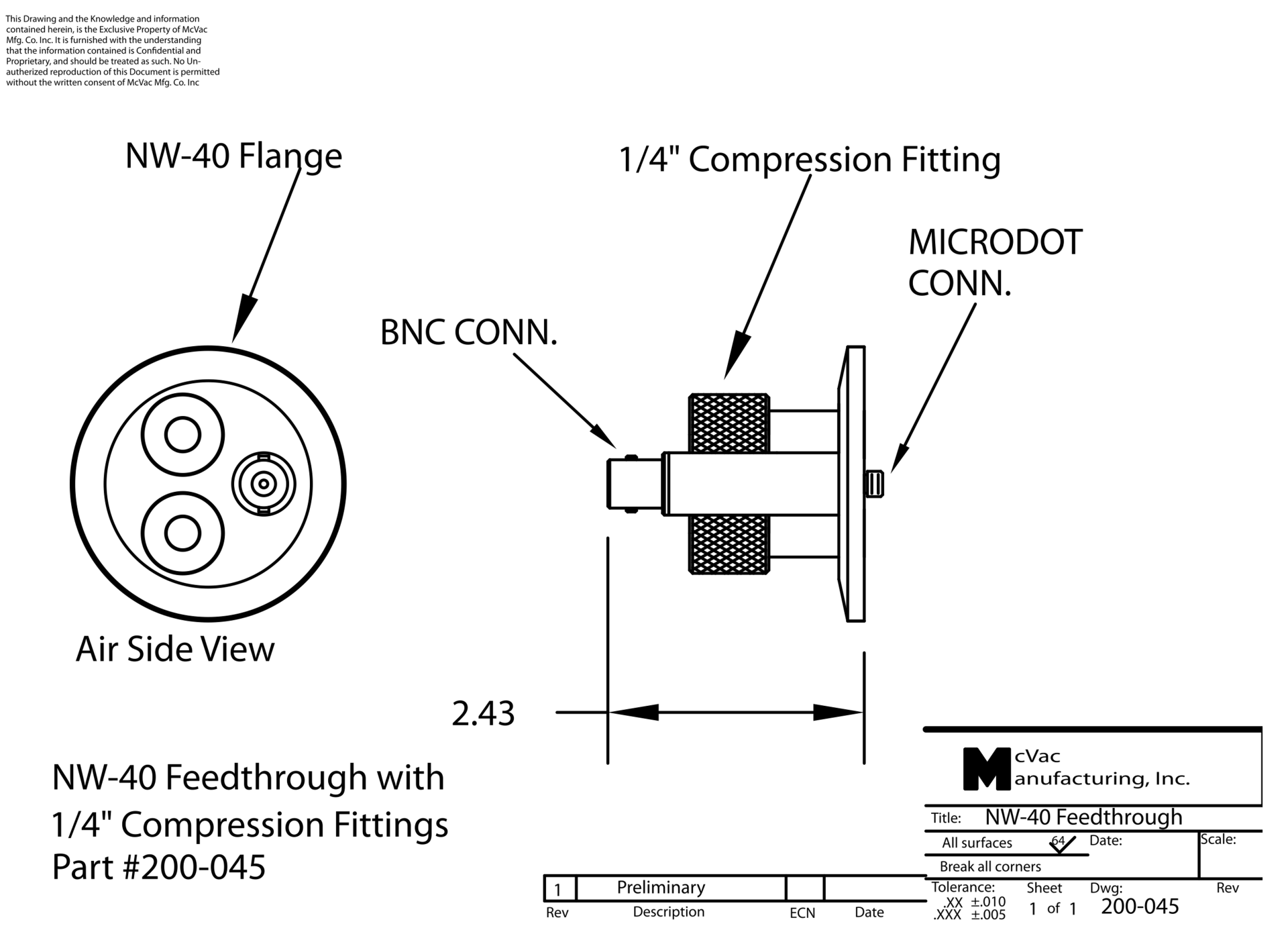 KF40 Sensor Head Feedthrough | MV-200-045