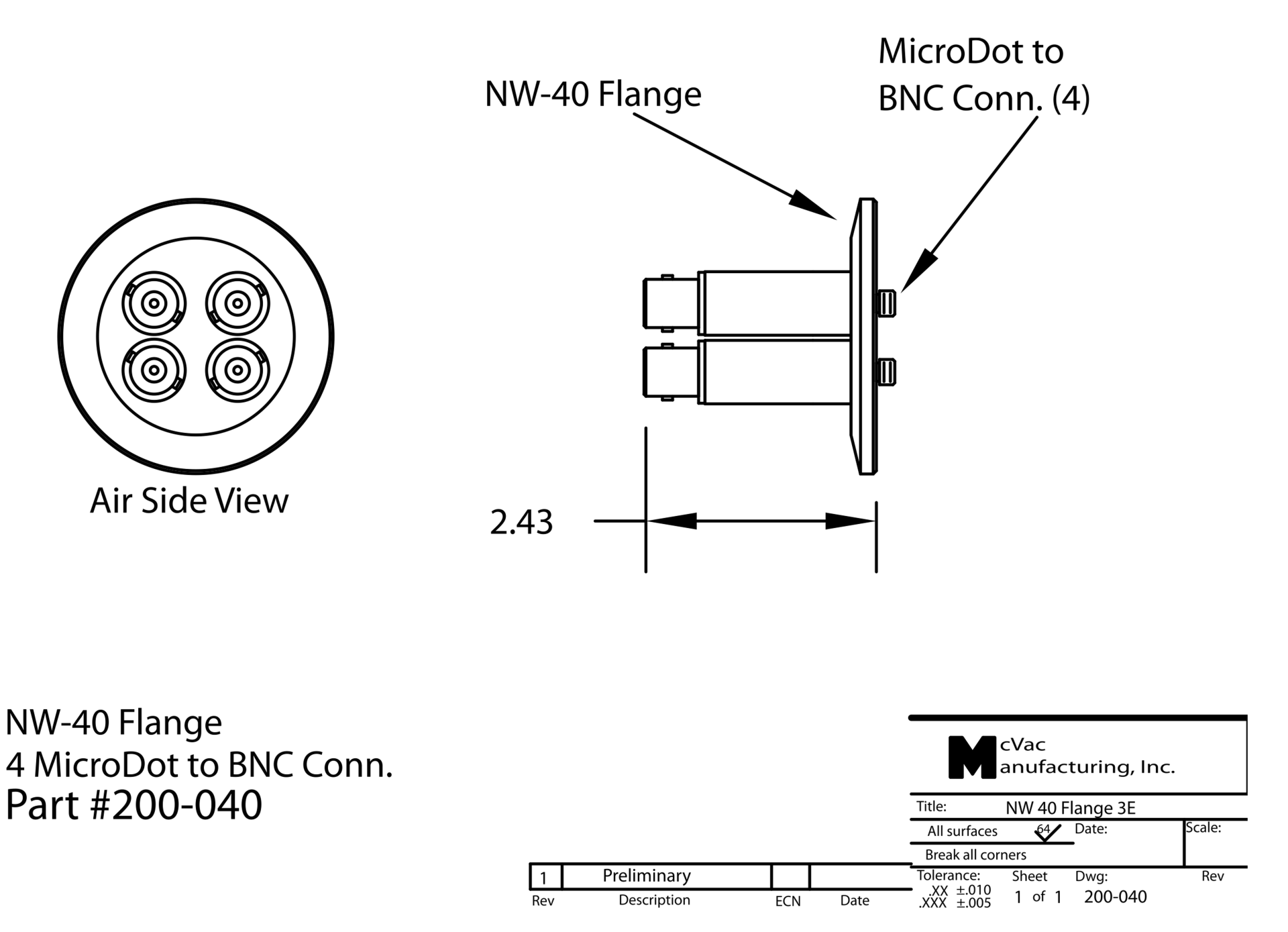 KF40 Sensor Head Feedthrough | MV-200-040