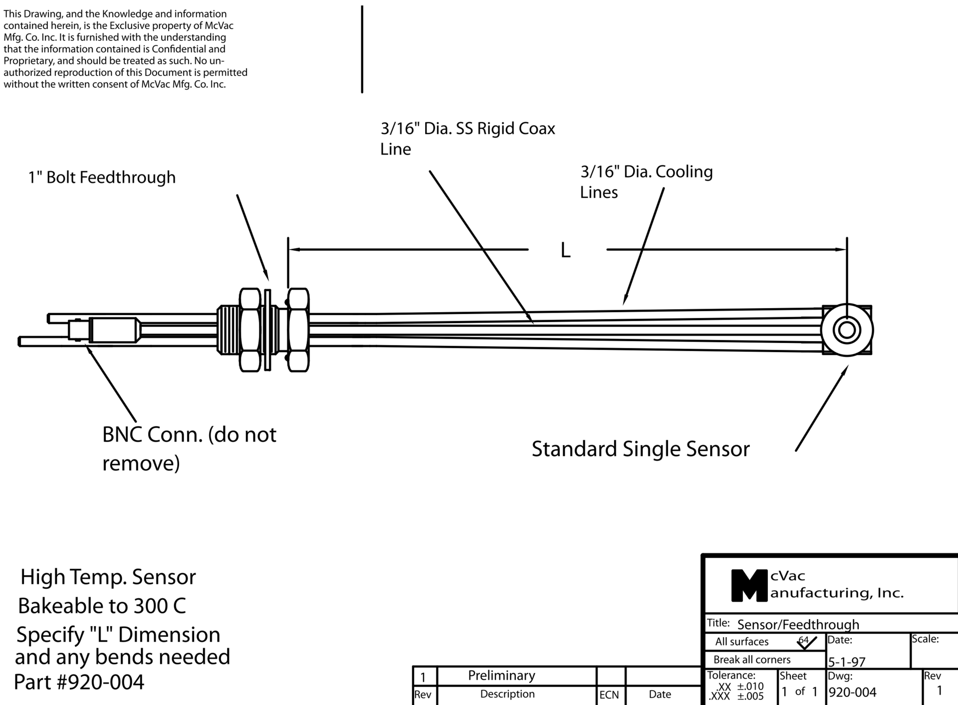 Single Sensor on 1 in. Bolt feedthrough | MV-920-004