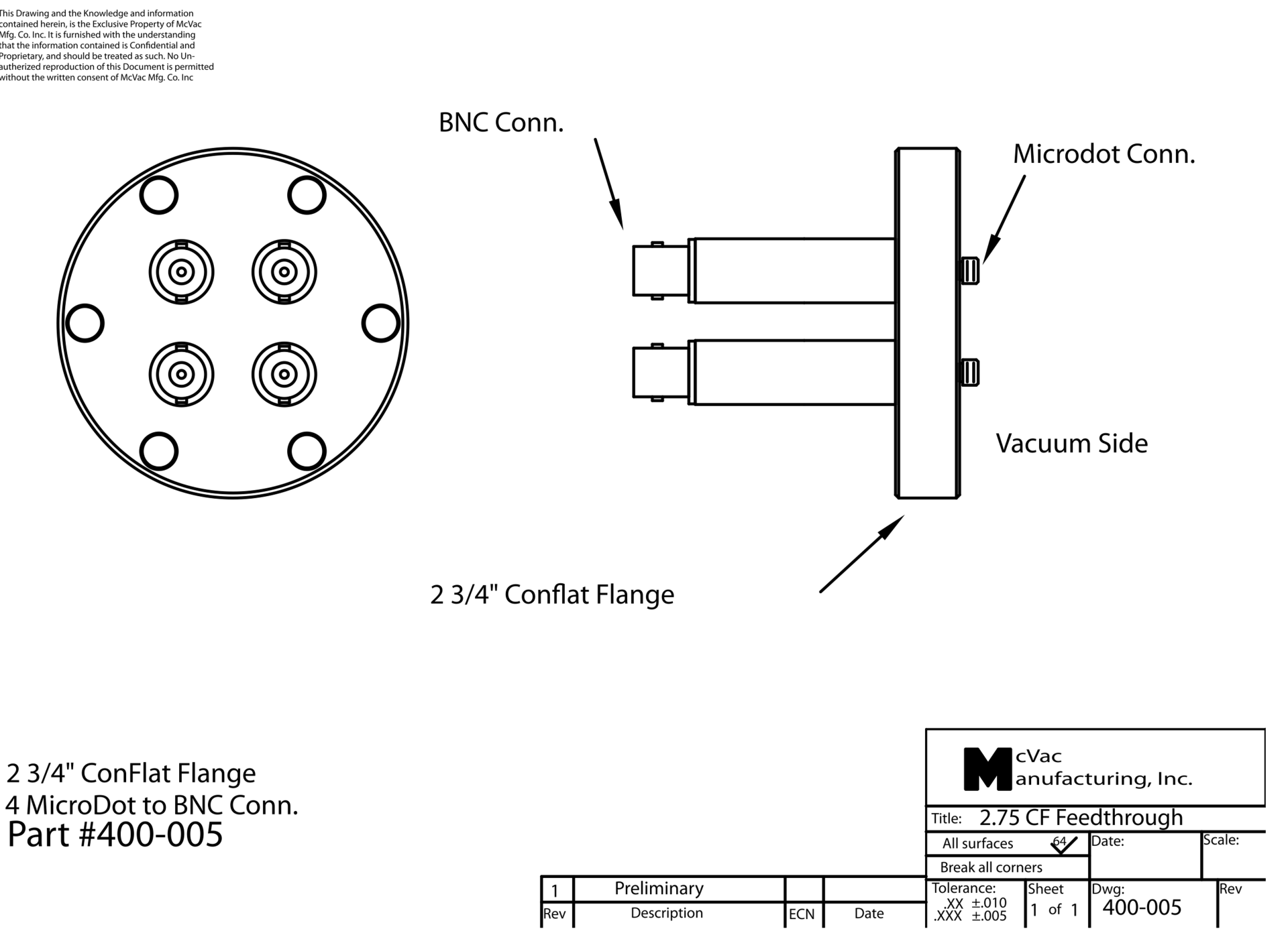 Sensor Feedthrough CF40; | MV-400-005